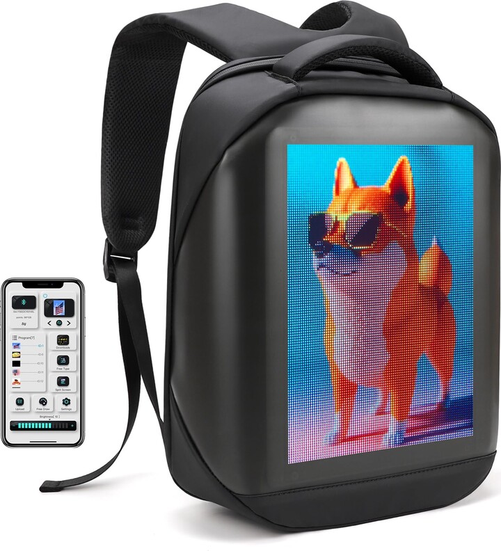 JCPYIUL LED Backpacks with App Controlled Pixel Art Motorcycle Backpack ...
