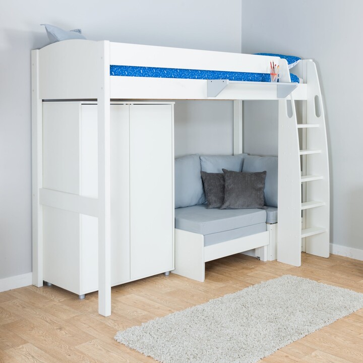 Stompa Uno High Sleeper with Corner Sofa And Wardrobe, Pine White ...