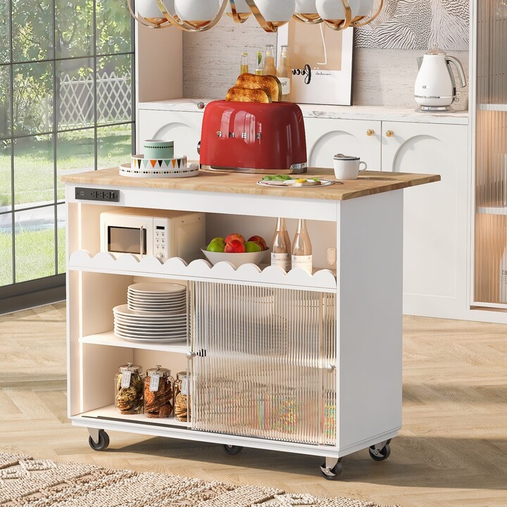 LED Light Kitchen Cart on Wheels with Power Outlets - ShopStyle