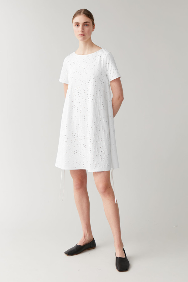 COS Embroidered A-Line Dress With Tie Details - ShopStyle