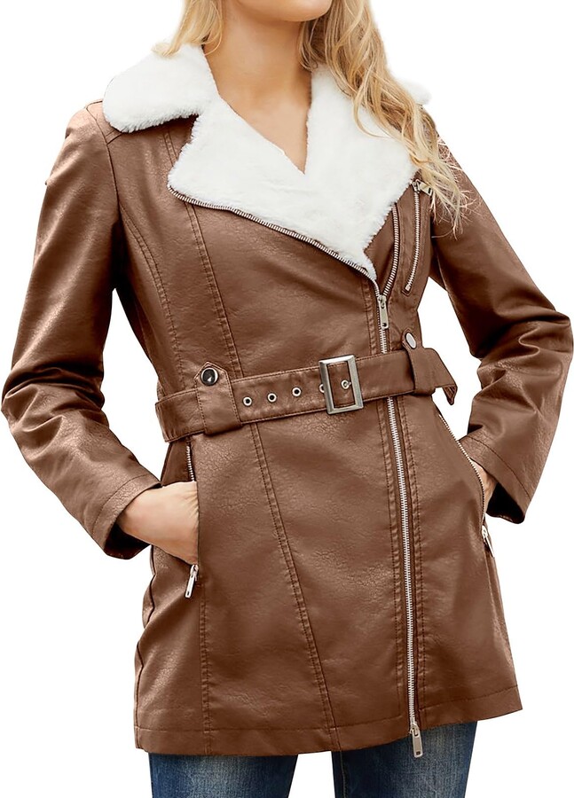 DGZTWLL Women's Sherpa Lined Faux Leather Jacket - ShopStyle