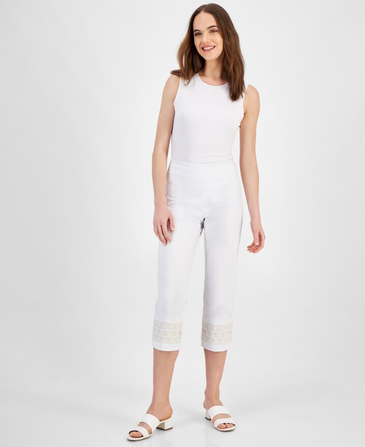 JM Collection Women's Embroidered-Hem Capri Pants, Created for Macy's ...