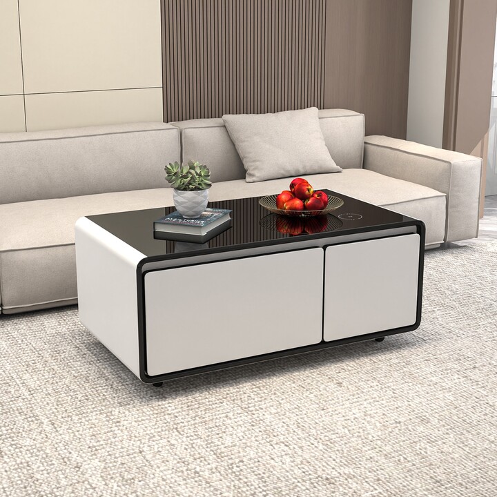 Aoolive Modern Smart Coffee Table with Built in Fridge, Wireless ...