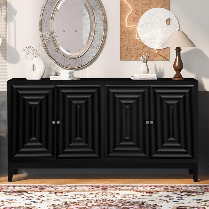 FULife Vertical Linen Design Storage Sideboard with 4 Doors and ...