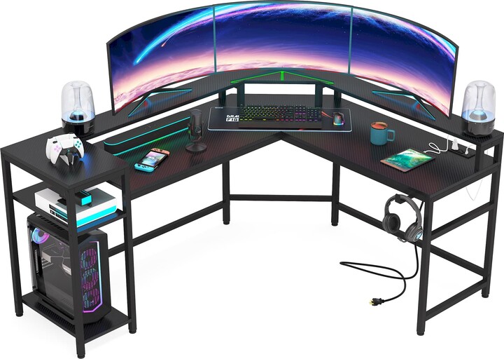 LITTLE TREE L Shaped Gaming Desk: Computer Desk with Power Outlet & LED ...