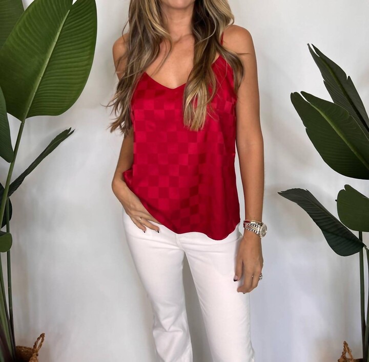 Show Me Your Mumu Spotlight Tank Checkerboard Satin In Red - ShopStyle Tops