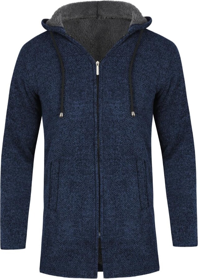 Allthemen Men's Cardigan Hooded Fleece Lined Long Sweater Warm Jumper ...