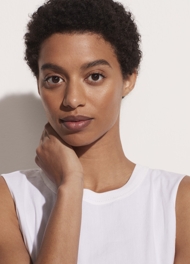 Vince Rib Trim Linen Shell - ShopStyle Tops