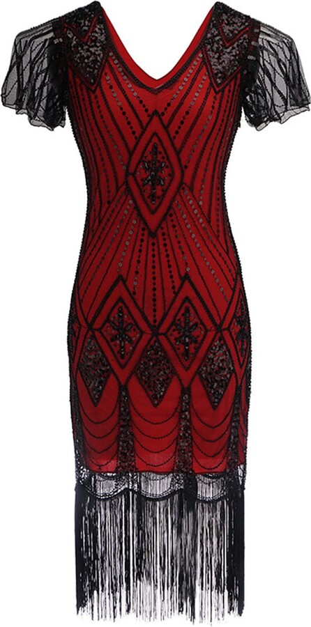 Generic 1920s Art Deco Fringed Sequin Dress Fringed Flapper Dress ...