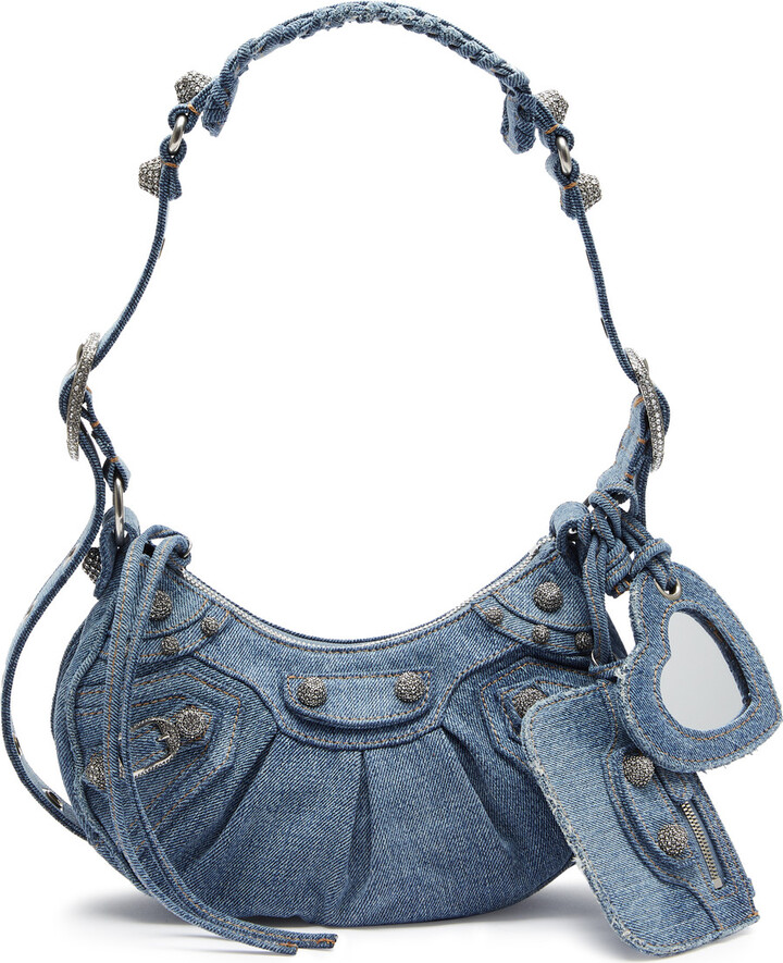 Balenciaga Le Cagole XS Embellished Denim Shoulder Bag, Denim Bag ...