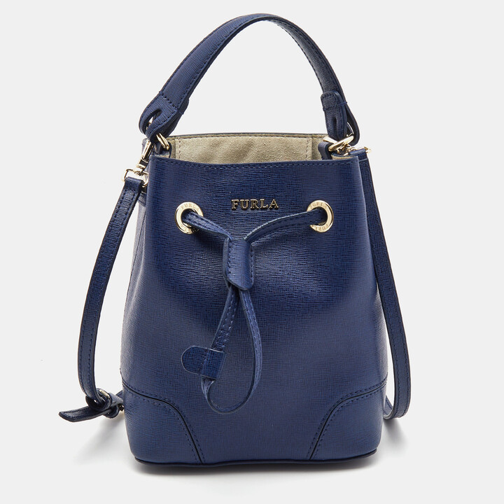 Furla Blue Leather Mini Stacy Drawstring Bucket Bag - ShopStyle