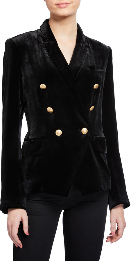 L'Agence Kenzie Velvet Double-Breasted Blazer - ShopStyle