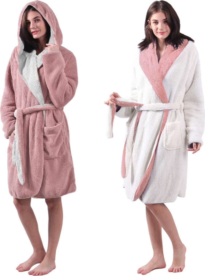 HOMELEVEL Sherpa reversible bathrobe lambskin look for ladies and ...