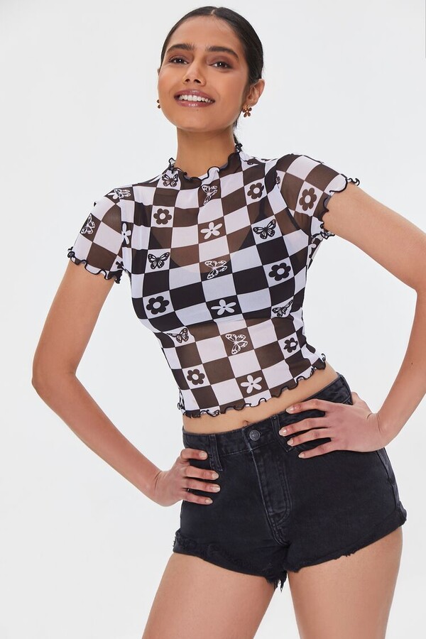 Forever 21 Checkered Mesh Floral Tee - ShopStyle T-shirts