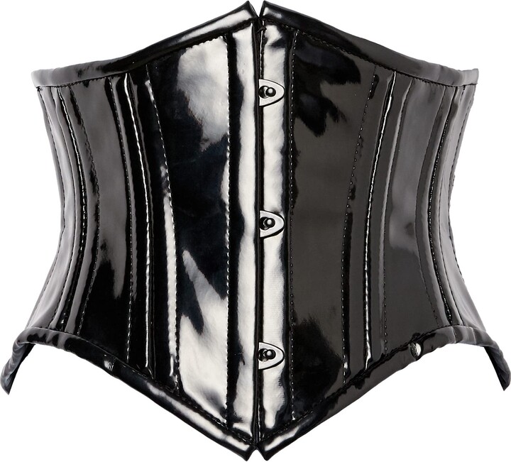 Daisy corsets Women's Top Drawer Black Patent PVC Vinyl Double Steel ...