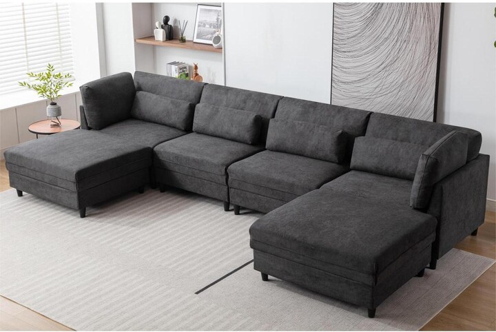Simplie Fun Oversized Modular Fabric Sofa Set with Reversible Chaise ...