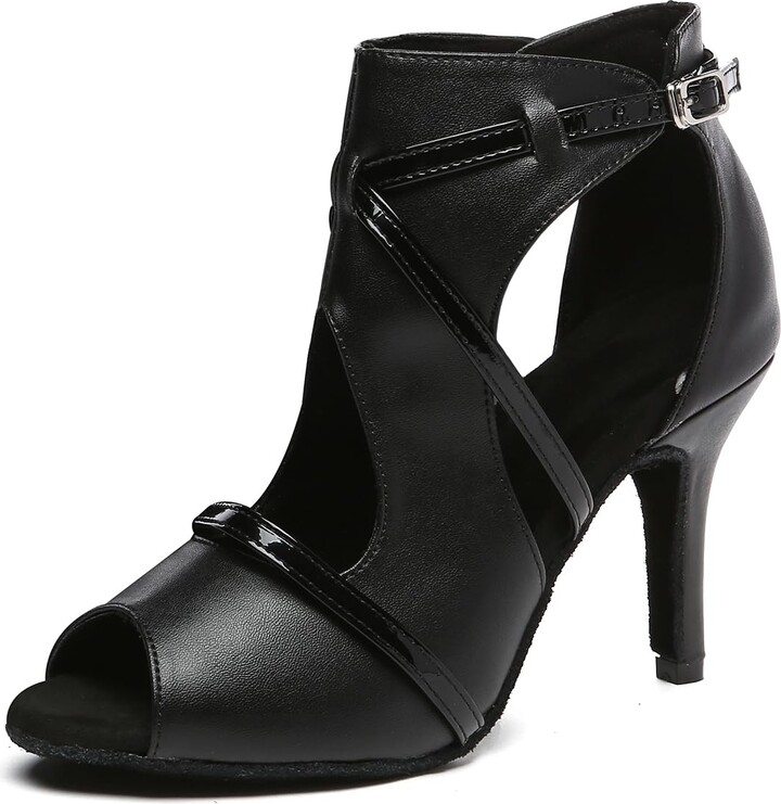 JUODVMP Women's Open Toe Ballroom Shoes Latin Dance Performance Tango ...