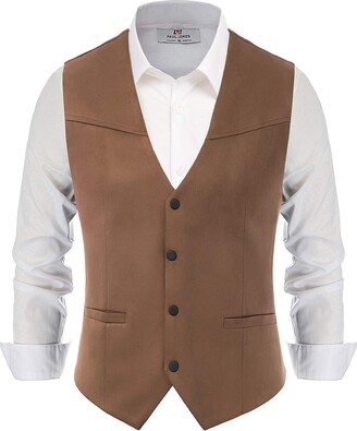 PJ PAUL JONES Men's Suede Leather Suit Vest Embroidery Casual Slim Fit ...