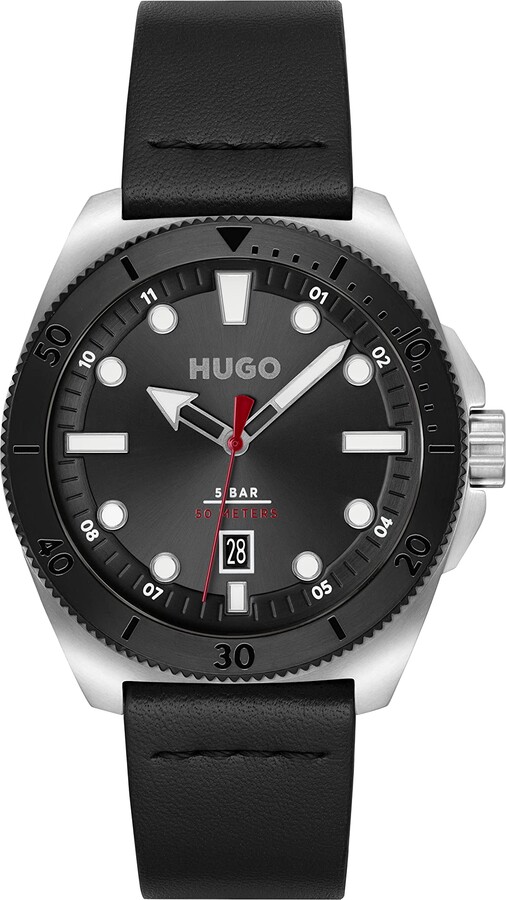 HUGO BOSS #VISIT Men's Quartz Stainless Steel Case and Leather Strap ...
