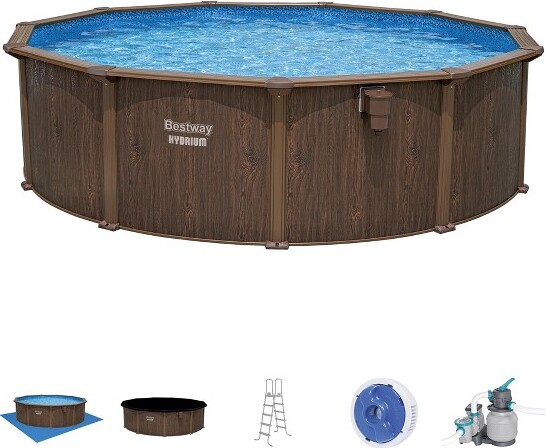 Bestway Hydrium 16’ x 52” Round Steel Wall Above Ground Pool Set with ...