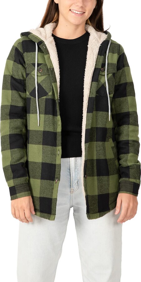 ZENTHACE Hooded Flannel Shirt Women Sherpa Lined Flannel Jacket with ...