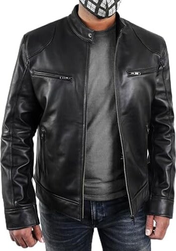e Genius Mens Cafe Racer Vintage Retro Motorcycle Jacket Slim Fit Mens ...