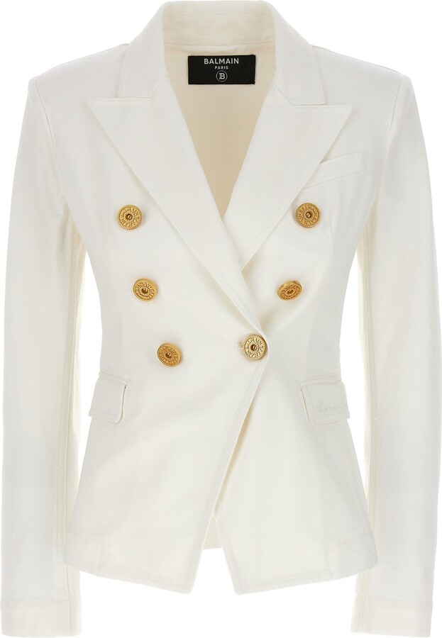 Balmain Double-Breasted Denim Blazer Blazer And Suits - ShopStyle