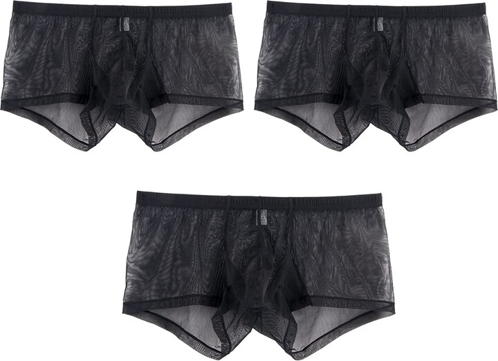 YAHWULAI Mens Sexy Mesh See Through Boxer Briefs Underwear Sheer Bulge ...