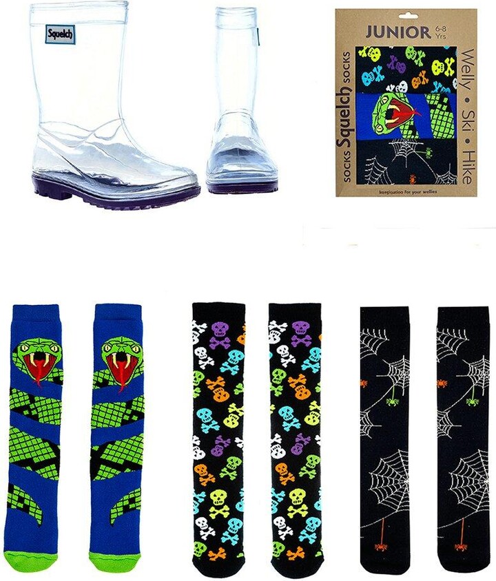Squelch Wellies Junior Transparent Welly Boots and Sock Package ...