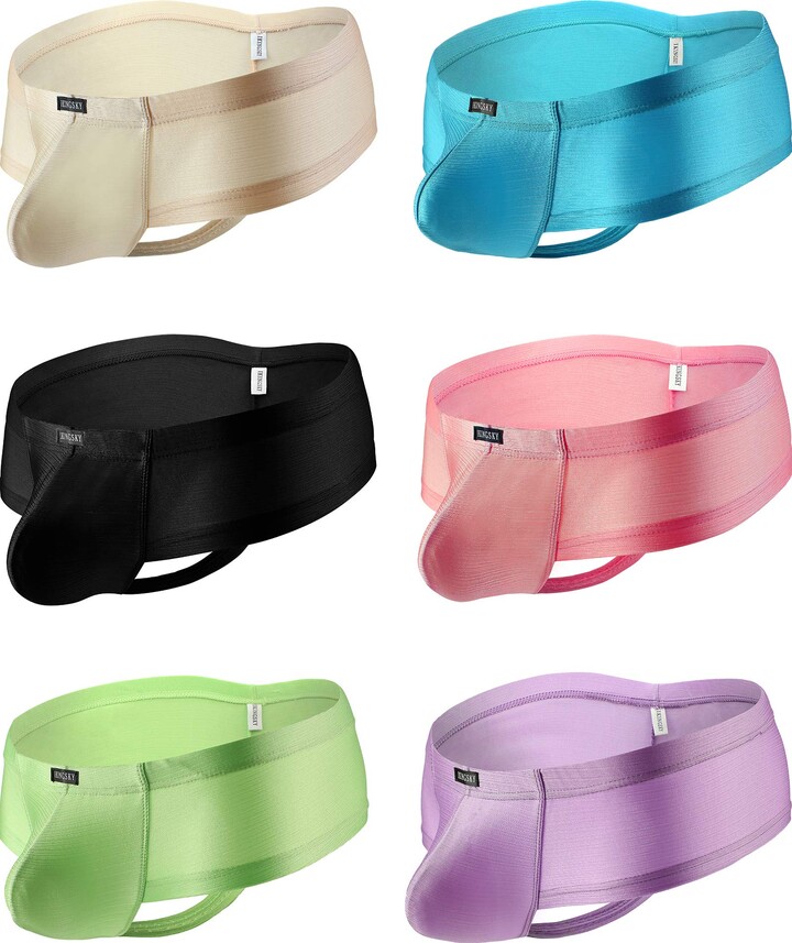 iKingsky Men's Cheeky Thong Underwear Retro Shorts with Half Back Sexy ...