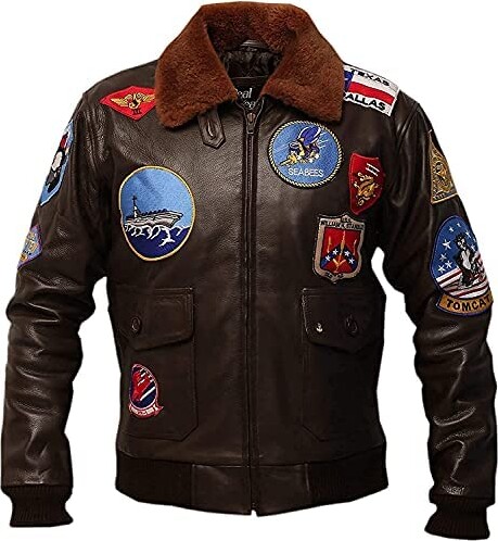 Vintagearc Mens Real Leather Fur Collar Flight Jacket Air Force Aviator ...