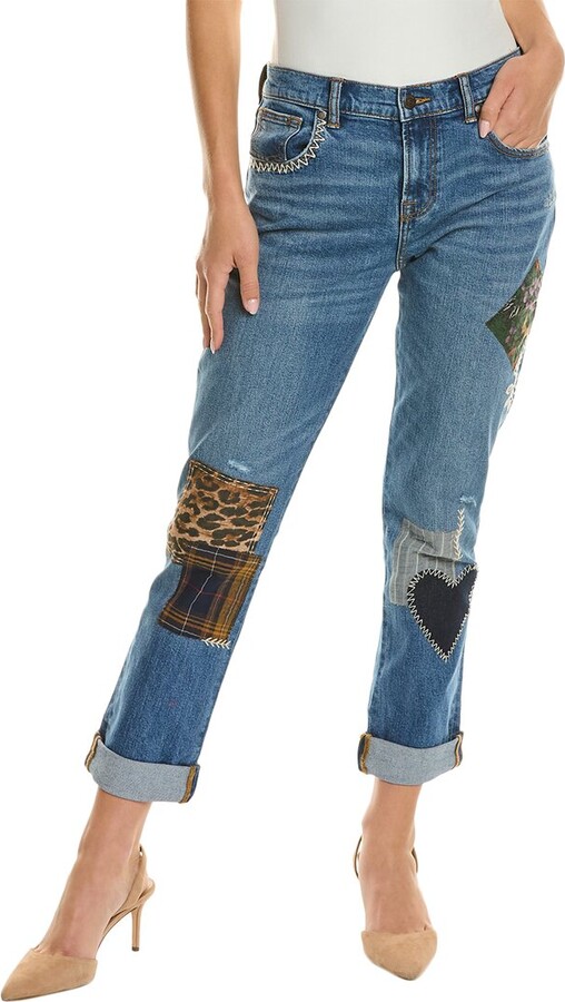 Johnny Was Orla Medium-Rise Patched Medium Wash Boyfriend Jean - ShopStyle