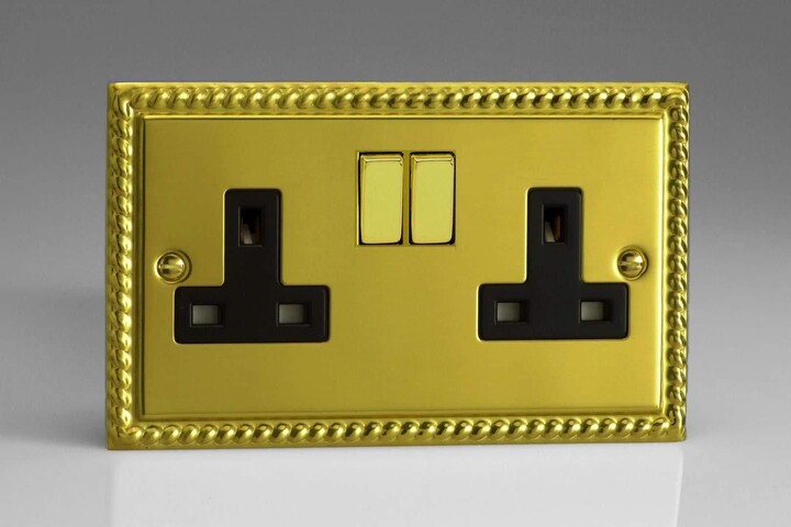 Varilight Classic Georgian Brass 2-Gang 13A Plug Socket Decorative ...
