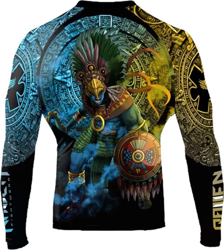 Raven Fightwear Men's Huitzilopochtli Aztec Rash Guard MMA BJJ Black ...