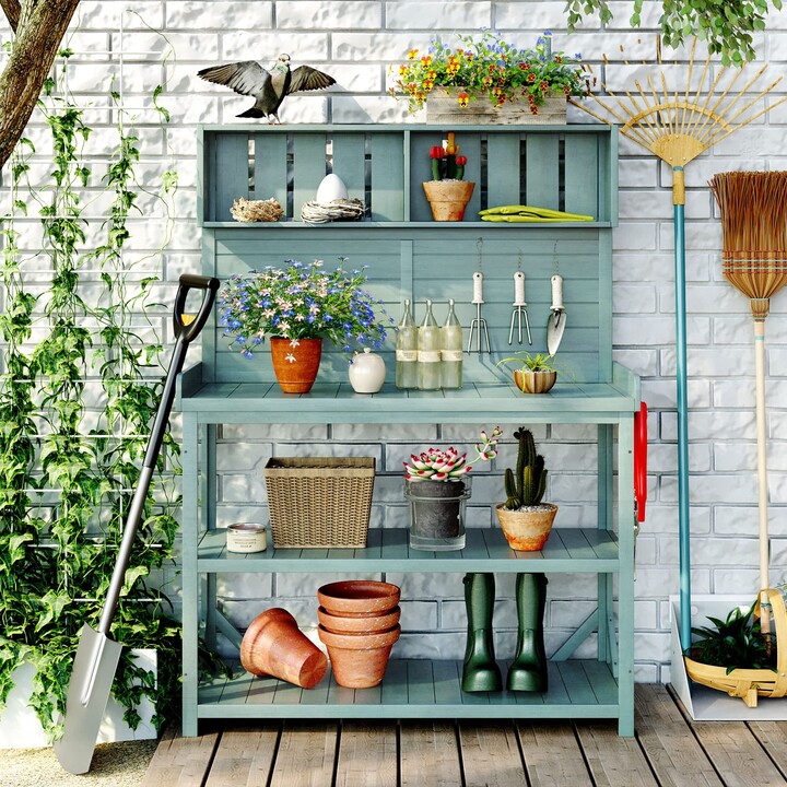 Yehha Outdoor Potting Table with 4 Storage Shelves and Side Hook ...