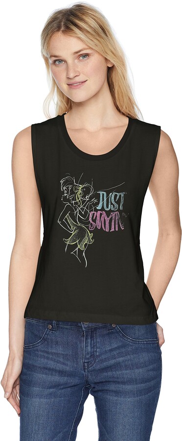 Disney womens Just Sayin Tinkerbell Raw Edge Graphic Muscle Tank T ...