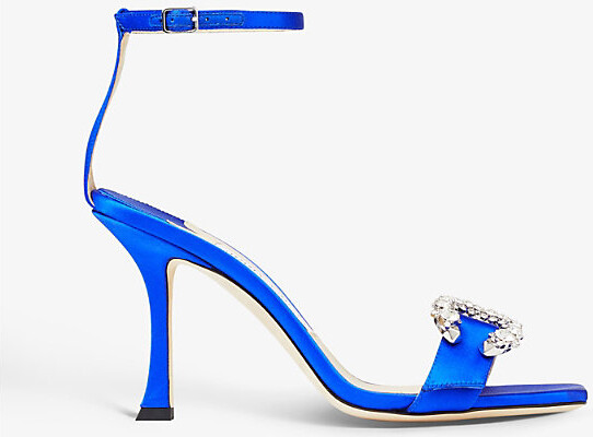 Jimmy Choo Womens Ultraviolet/crystal Marsai 90 Crystal-embellished Satin Heeled Sandals - ShopStyle
