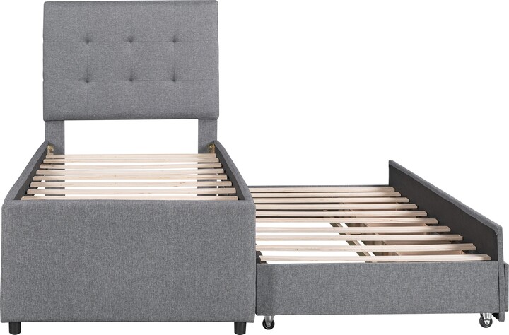 Upholstered Platform Bed with Pull-out Twin Size Trundle and 3 Drawers ...