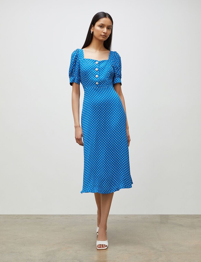 Finery London Polka Dot Square Neck Midi Tea Dress - ShopStyle