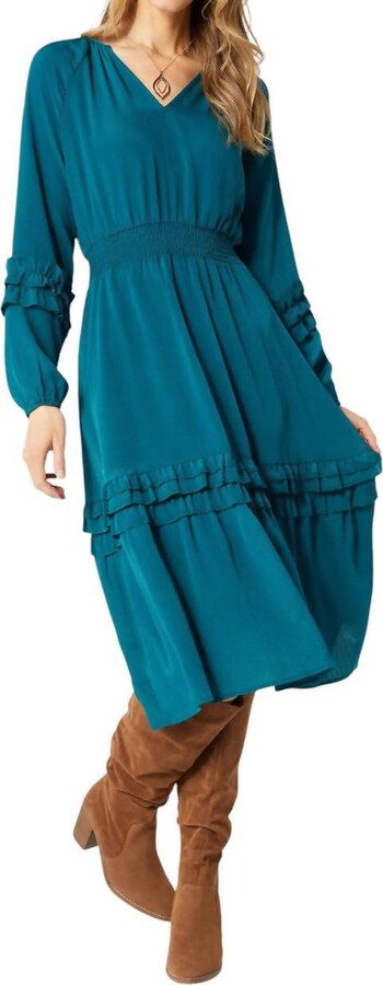 COCO + CARMEN Isabelle V-Neck Tiered Ruffle Dress In Mediterranea ...