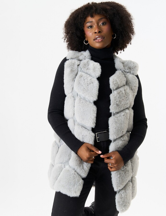 Women's Grey Faux Fur Gilet Gini London - ShopStyle Coats