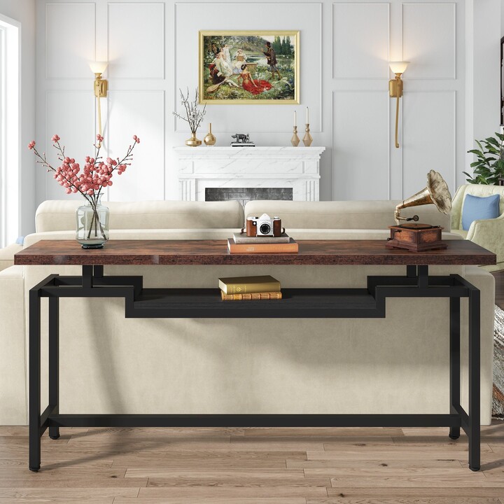 LEE Furniture Brown/ Black 70.86 Inches Industrial Extra Long Console ...