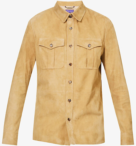 Ralph Lauren Purple Label ens Classic Tan Barron Spread-collar Regular-fit Suede-textured ...