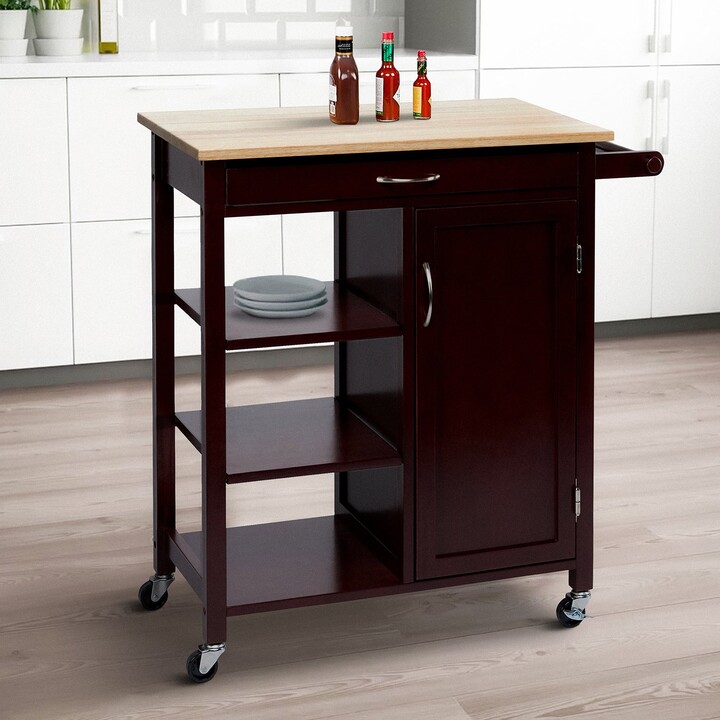 Interbath Kitchen Island Cart with Solid Wood Top and Locking Wheels - ShopStyle