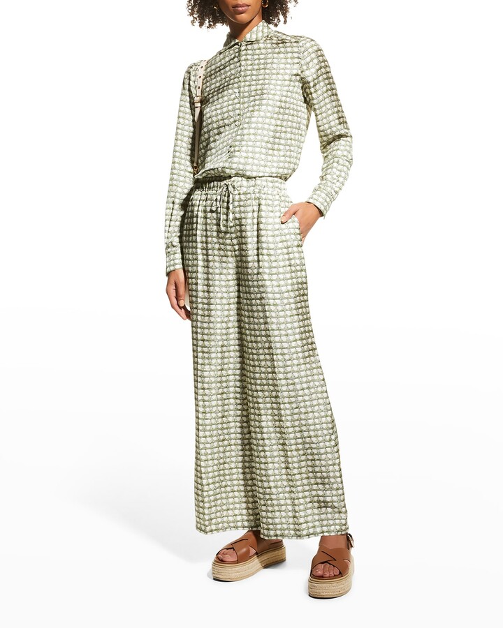 Max Mara Robin Striped Logo-Print Silk Wide-Leg Pants - ShopStyle