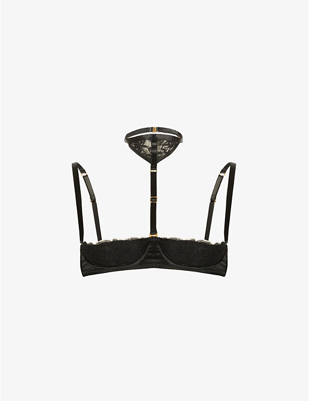 Coco de Mer Womens Black Seraphine Silk-blend and Lace Demi-cup Harness bra - ShopStyle