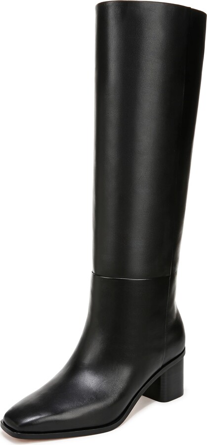 Vince Womens Gerrie Knee High Block Heel Boot Knee High Boot Black Leather 6 M - ShopStyle