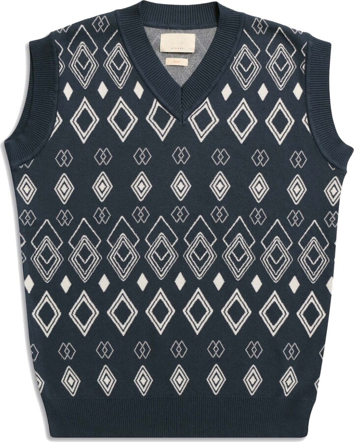 Peraluna Pinto Diamonds Pattern V-Neck Pure Organic Cotton Men's Knit ...