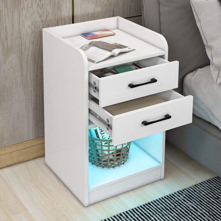 Global Pronex Nightstand with 2 Drawers and Cabinet,USB Charging Ports ...