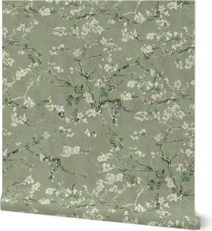 Shutterfly Wallpapers: Almond Blossom - Sage Green, 2'x9', Prepasted ...
